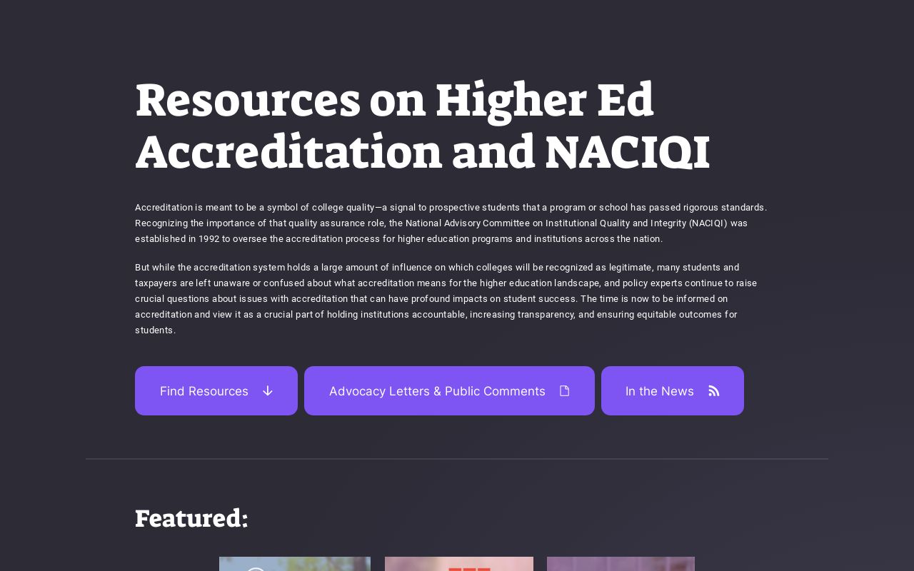 Resources on Higher Ed Accreditation
